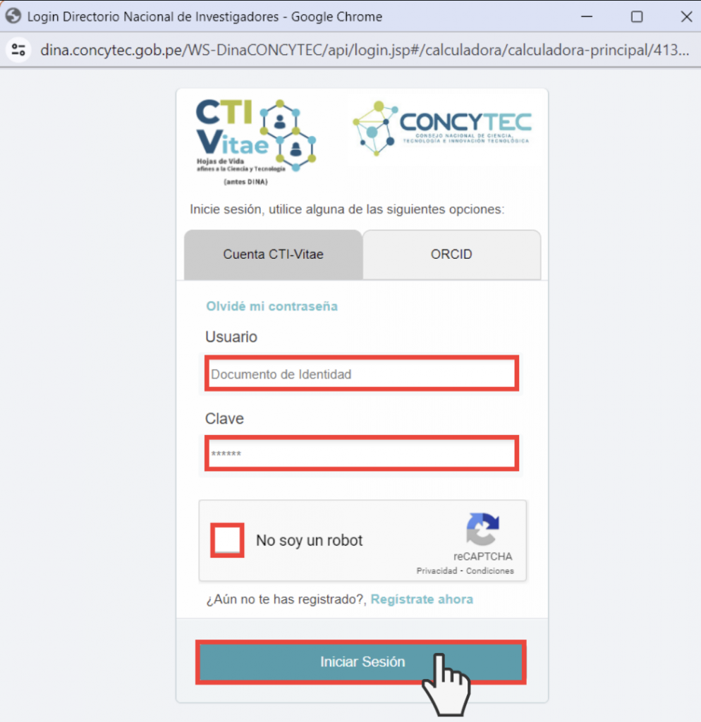 Simulador de Calificación Renacyt - Plataforma de servicio Renacyt